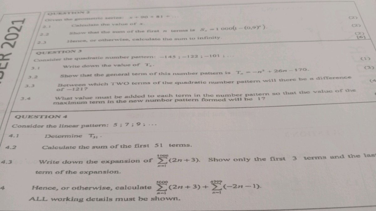QUESTION 2 Given the geometric series: x + 90 + 81 + \dots 2.1 Calculate..