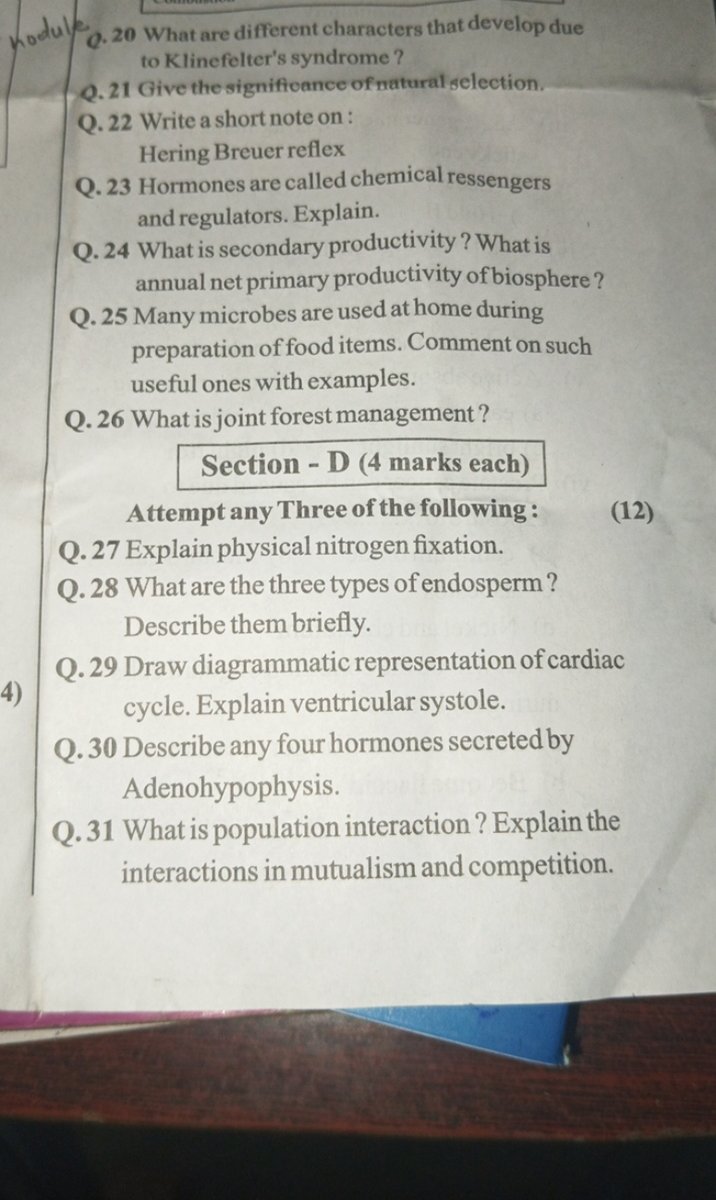 Q. 29 Draw diagrammatic representation of cardiac cycle. Explain ventricu..
