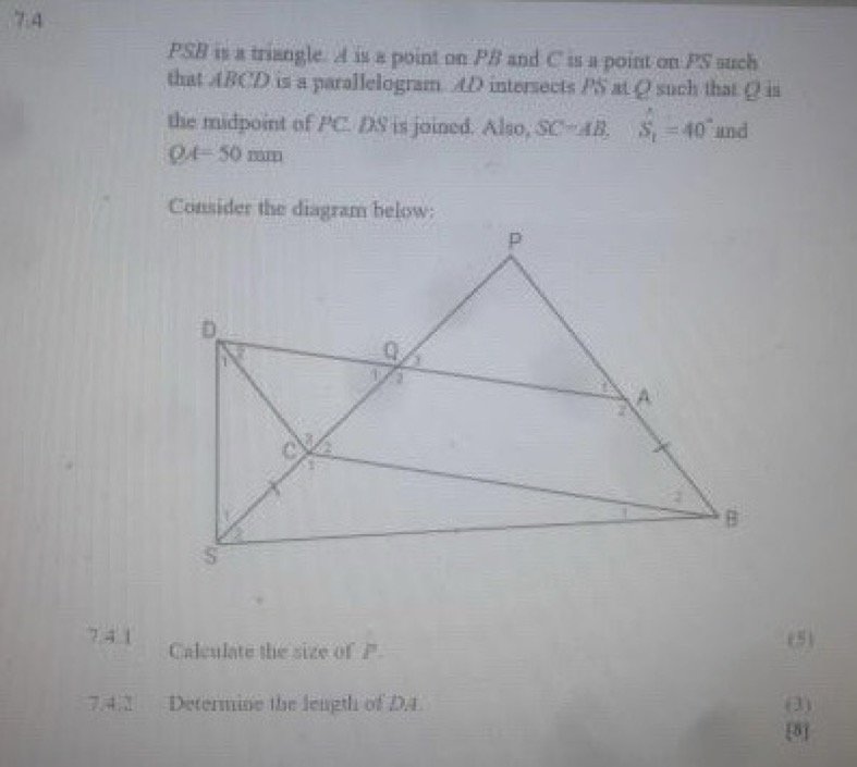 PSB is a triangle. A is a point on PB and C is a point on PS such that AB..