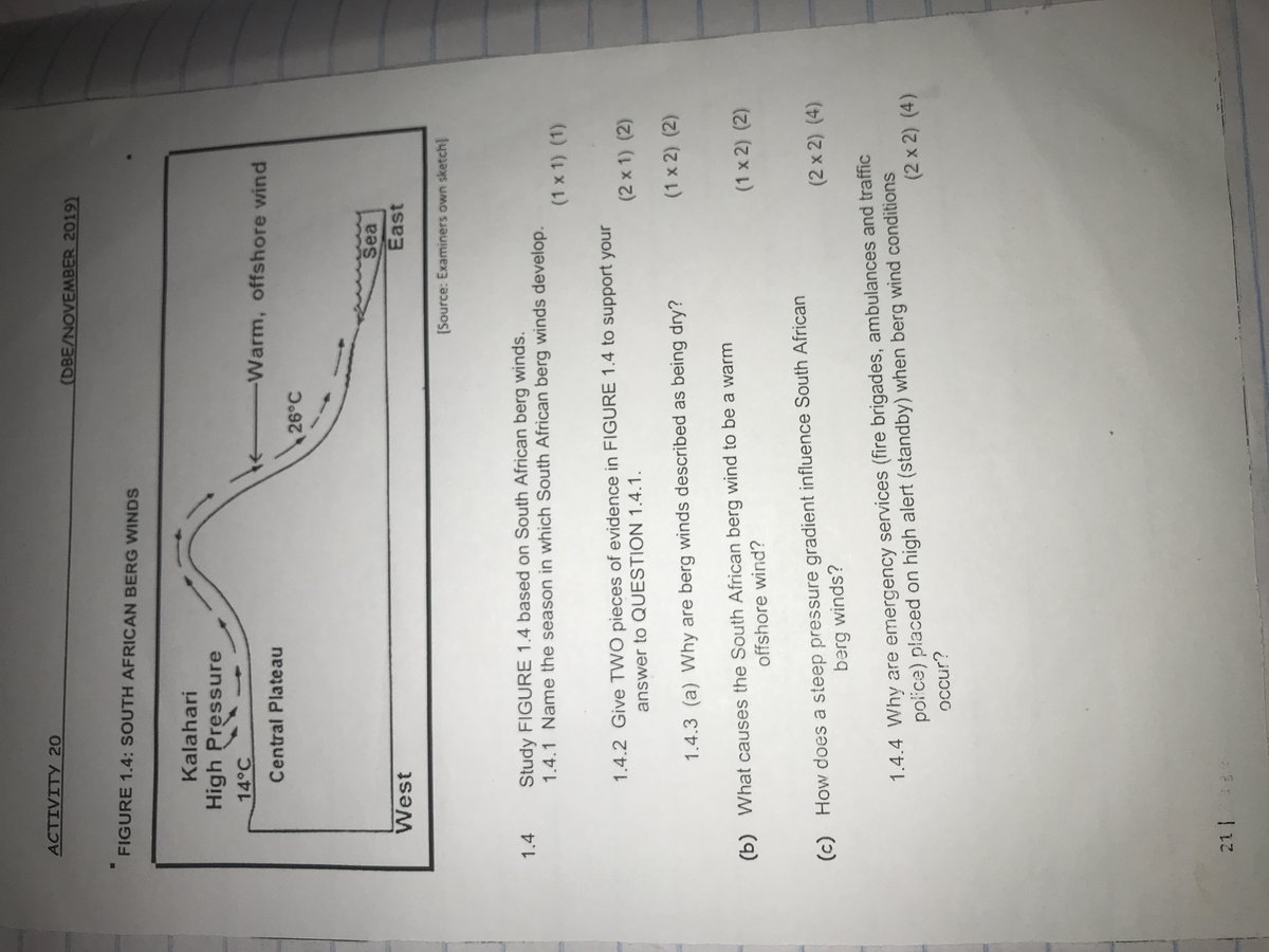 ACTIVITY 20 FIGURE 1.4: SOUTH AFRICAN BERG WINDS Diagram showing Kalahar..