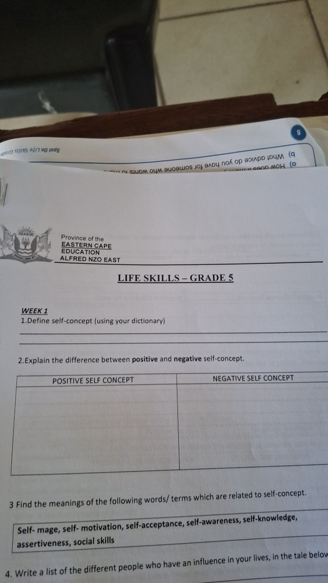 LIFE SKILLS – GRADE 5 WEEK 1 Define self-concept (using your dictionary..
