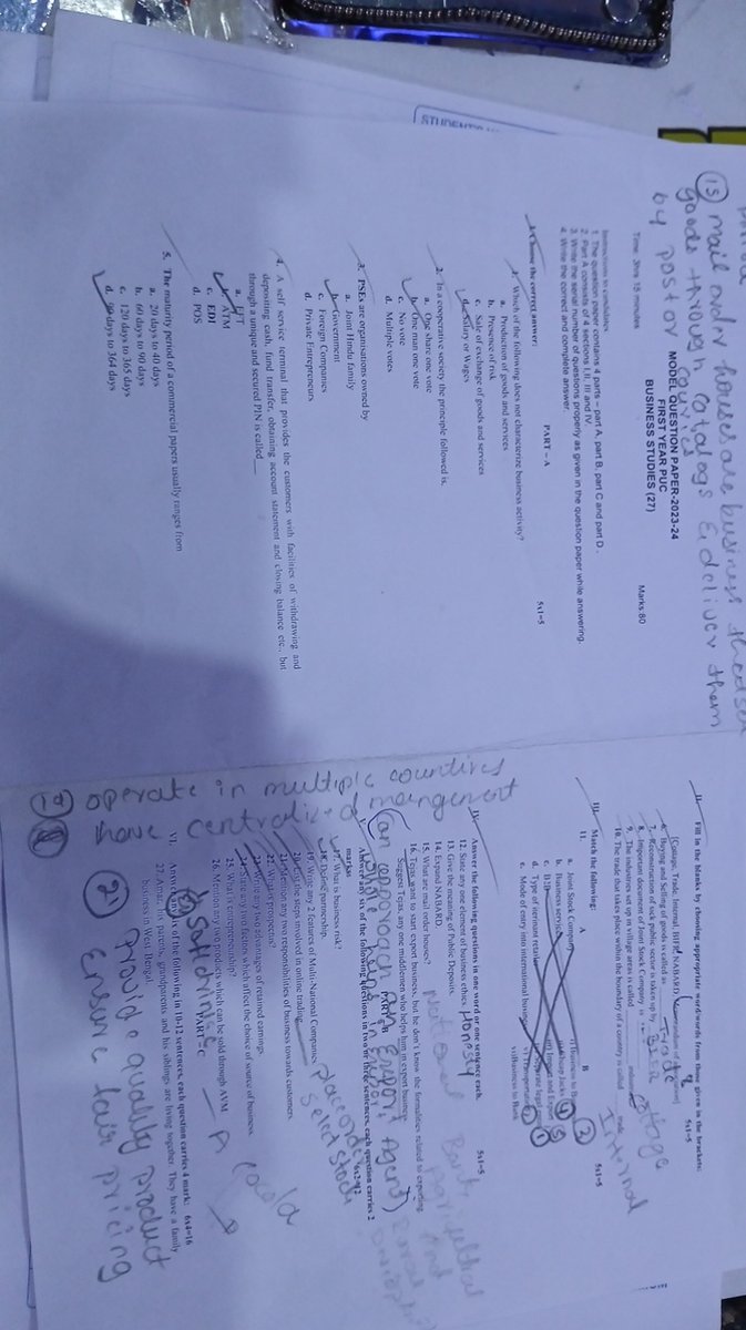 MODEL QUESTION PAPER-2023-24 FIRST YEAR PUC BUSINESS STUDIES (27) Time: 3..