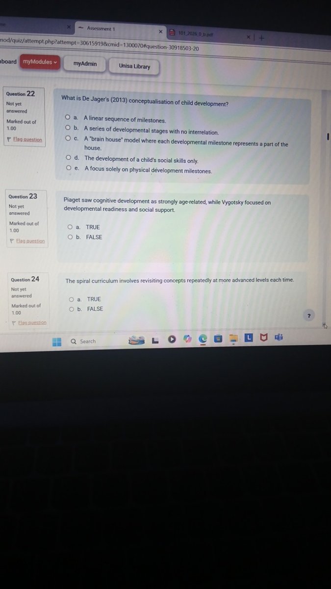 Question 22 What is De Jager's (2013) conceptualisation of child developm..