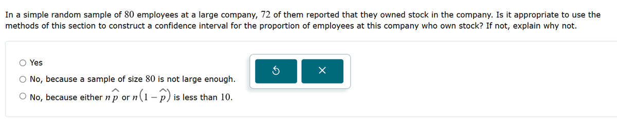 In a simple random sample of 80 employees at a large company, 72 of them