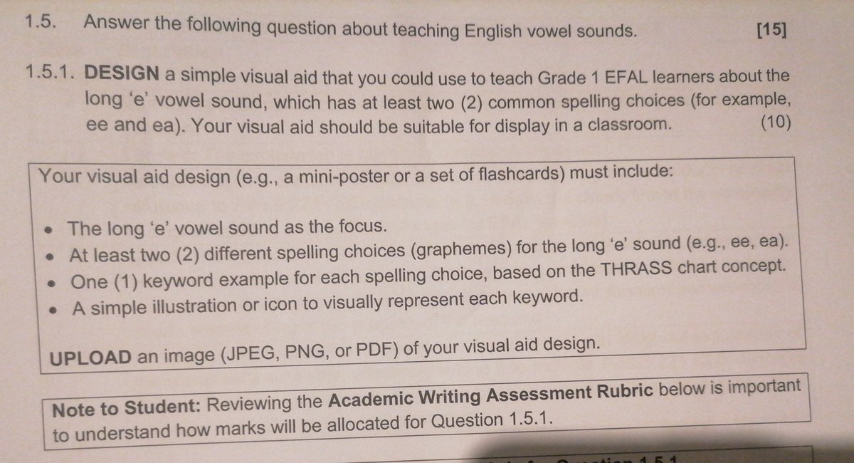 1.5.1. DESIGN a simple visual aid that you could use to teach Grade 1 EFA..