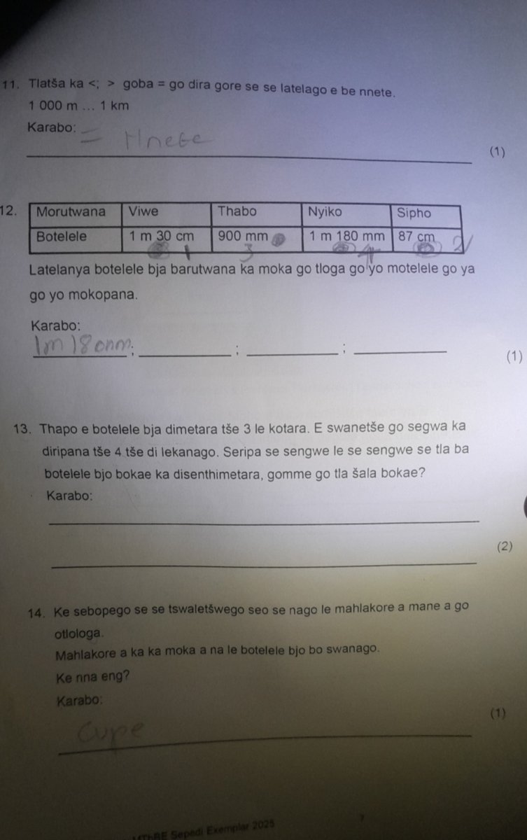 Tlatša ka goba = go dira gore se se latelago e be nnete. 1 000 m ... 1 k..