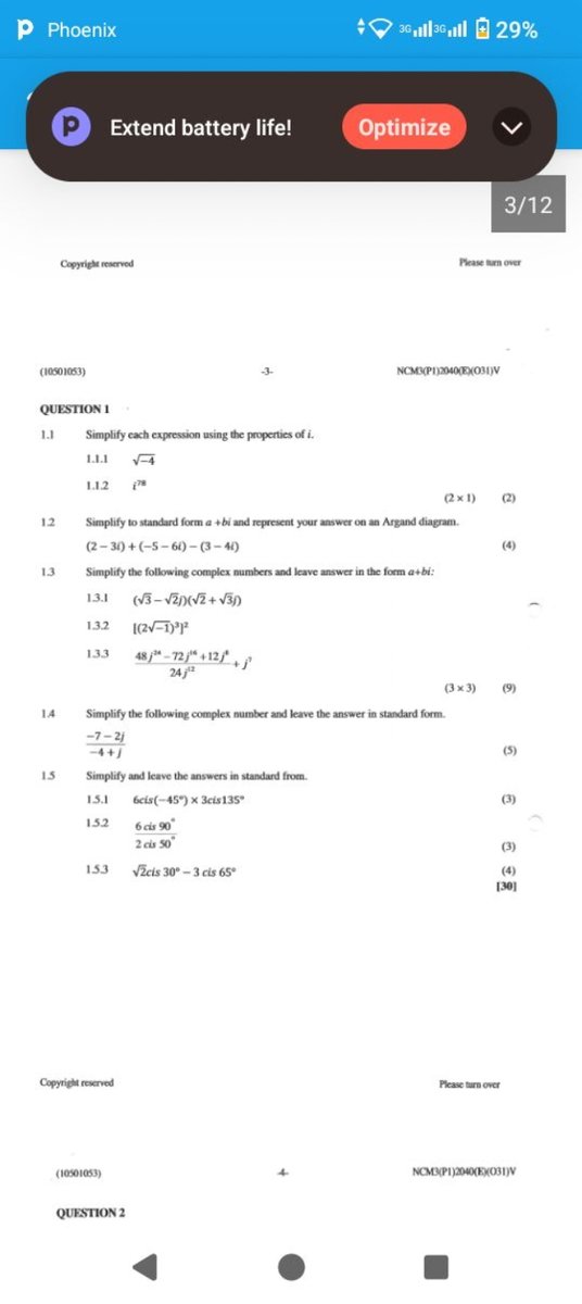 QUESTION 1 1.1 Simplify each expression using the properties of i. 1.1...