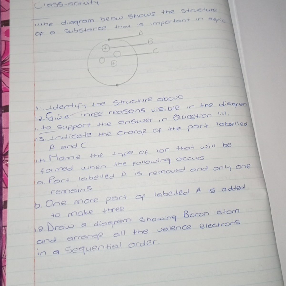 Class-activity The diagram below shows the structure of a substance that..