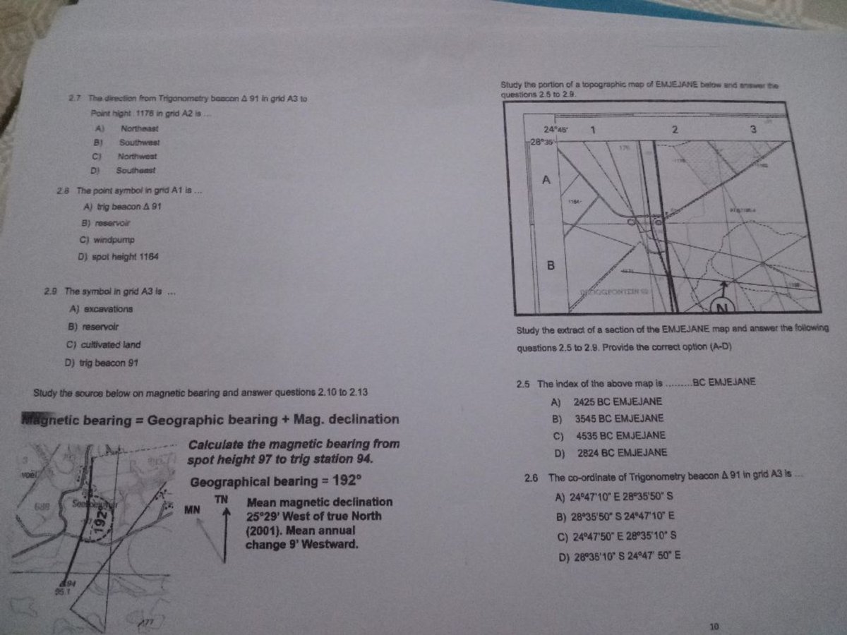 Study the portion of a topographic map of EMJEJANE below and answer the q..