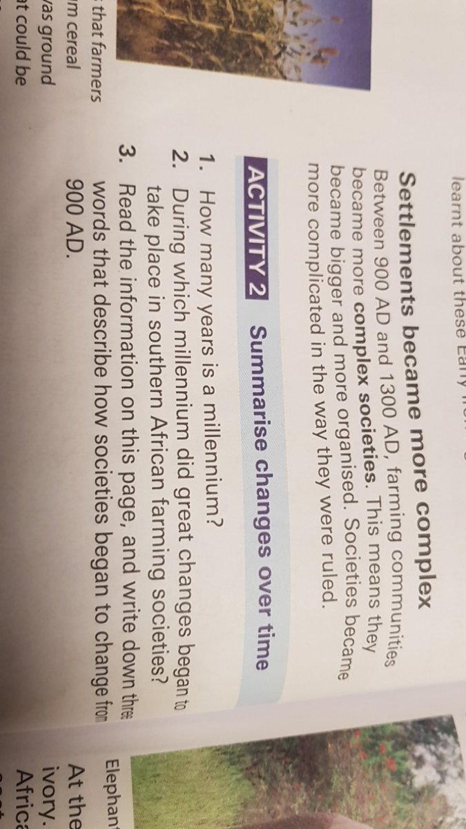 ACTIVITY 2 Summarise changes over time How many years is a millennium? D..