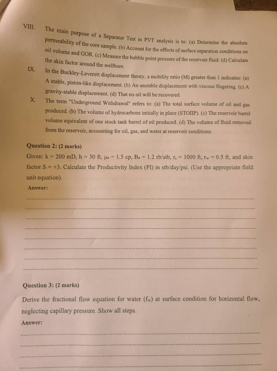 VIII. The main purpose of a Separator Test in PVT analysis is to: (a) Det..