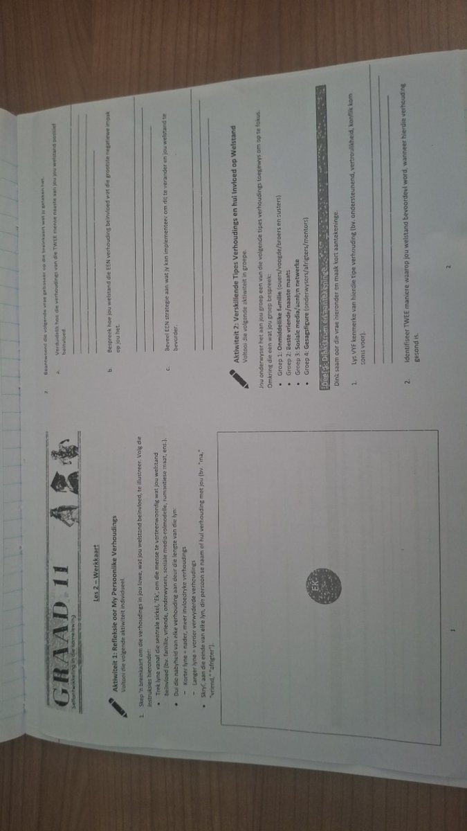 GRAAD 11 Selfontwikkeling in die samelewing Les 2 - Werkkaart Aktiwitei..