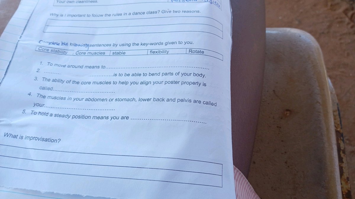 Your own cleanliness. Why is I important to follow the rules in a dance c..