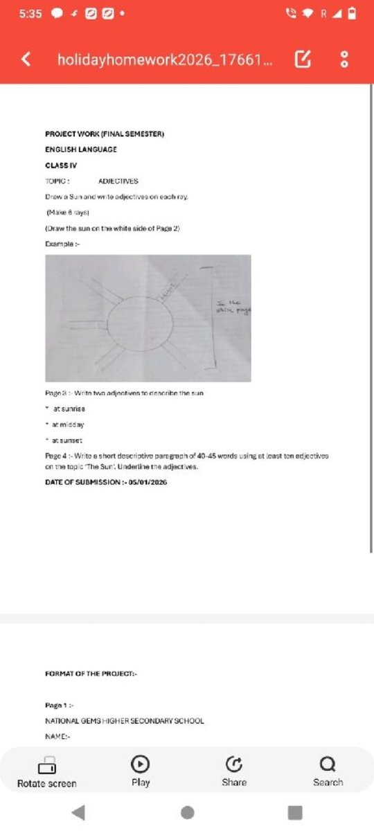 PROJECT WORK (FINAL SEMESTER) ENGLISH LANGUAGE CLASS IV TOPIC: ADJECTIVES..