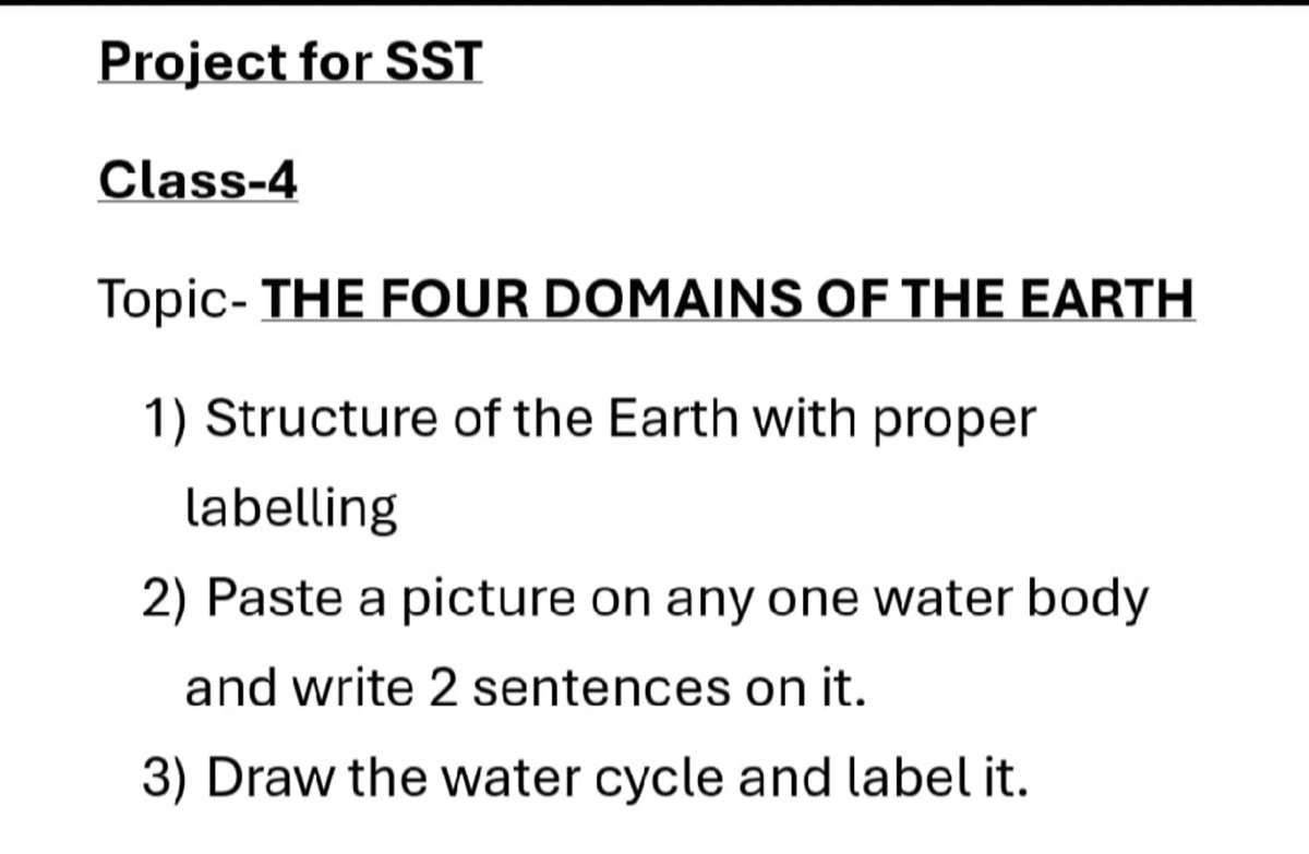 Project for SST Class-4 Topic- THE FOUR DOMAINS OF THE EARTH 1) Structur..