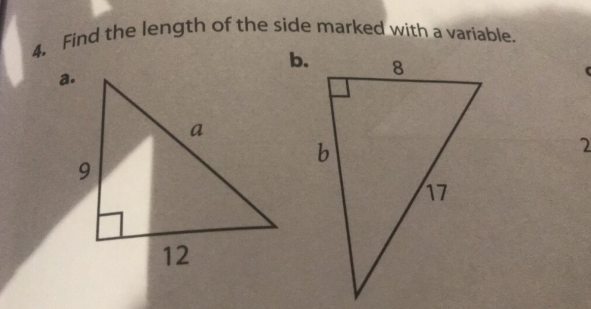 Find the length of the side marked with a variable. a. Triangle with sid..