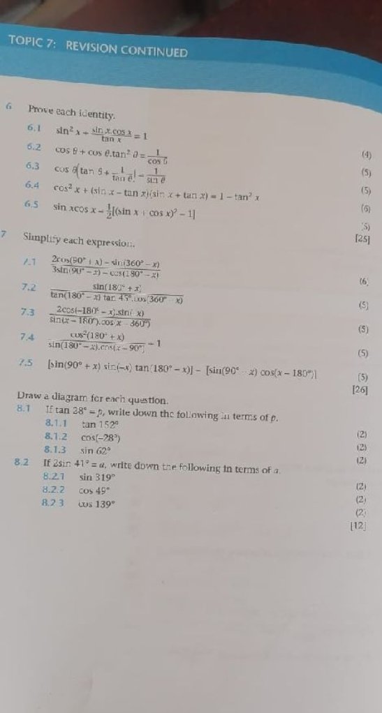 TOPIC 7: REVISION CONTINUED 6 Prove each identity. 6.1 \sin^2 x + \frac..