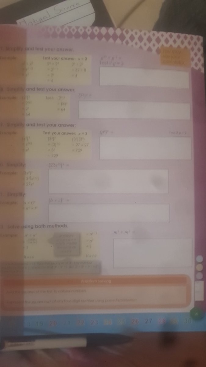 Simplify and test your answer: Example: 2^x \cdot 2^y Test your answer: x..