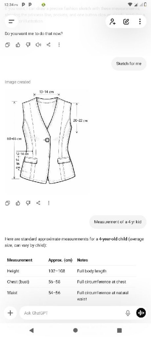 The user has provided an image containing a fashion sketch of a vest with..