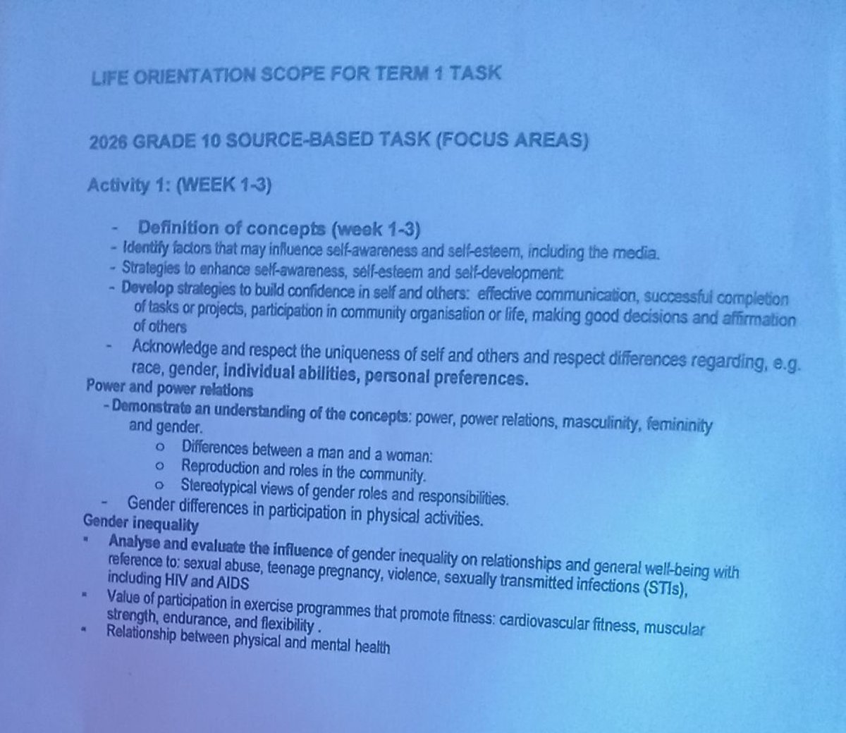 LIFE ORIENTATION SCOPE FOR TERM 1 TASK 2026 GRADE 10 SOURCE-BASED TASK