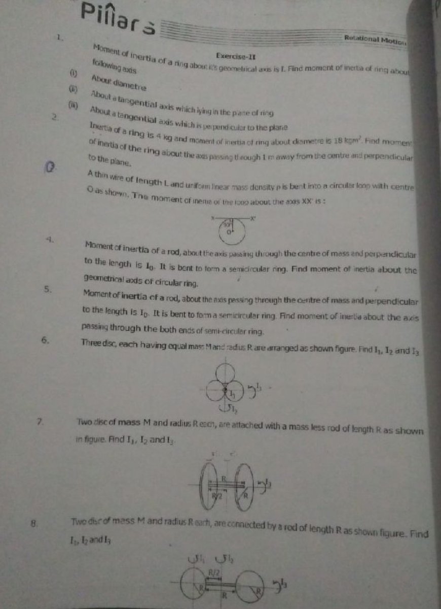 Moment of inertia of a ring about its geometrical axis is I. Find moment