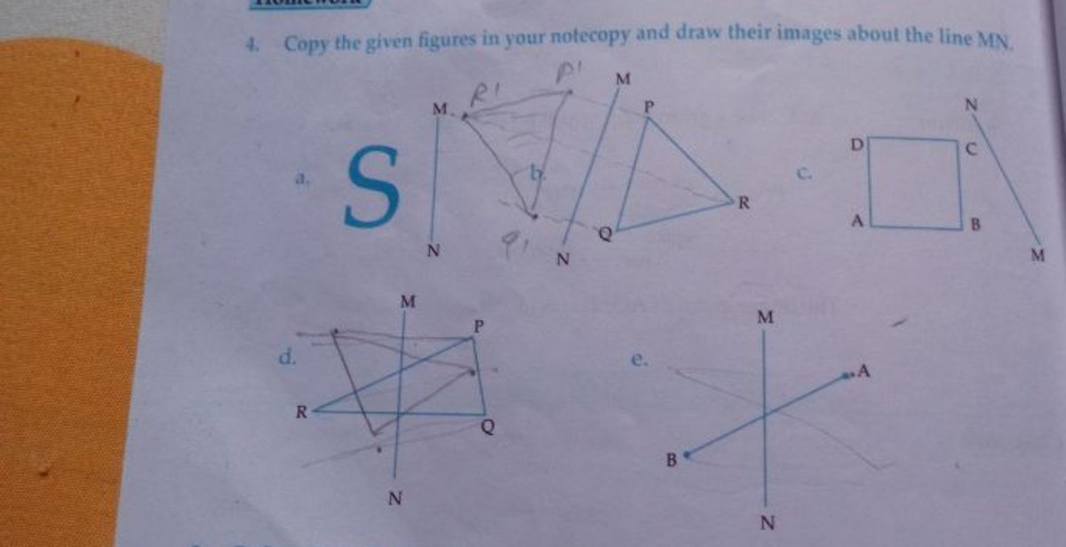 Copy the given figures in your notecopy and draw their images about the l..