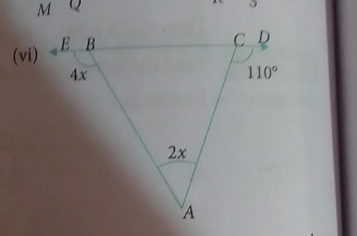 The image shows a triangle ABC with an extended line segment EB and CD. T..