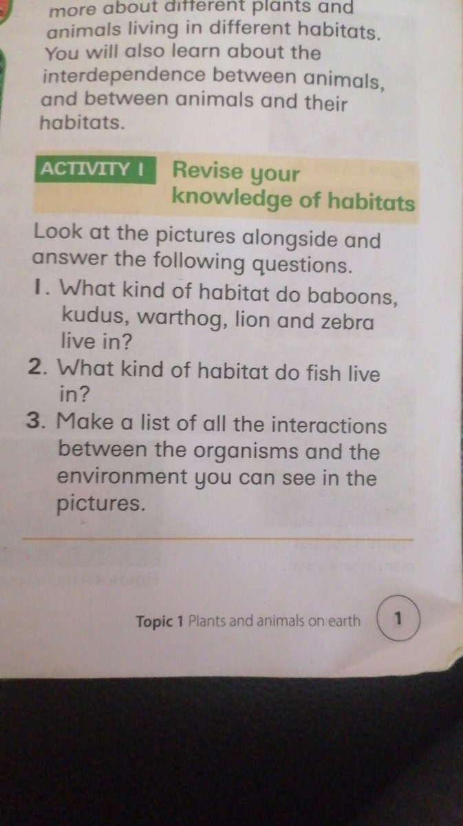 ACTIVITY 1 Revise your knowledge of habitats Look at the pictures alongs..