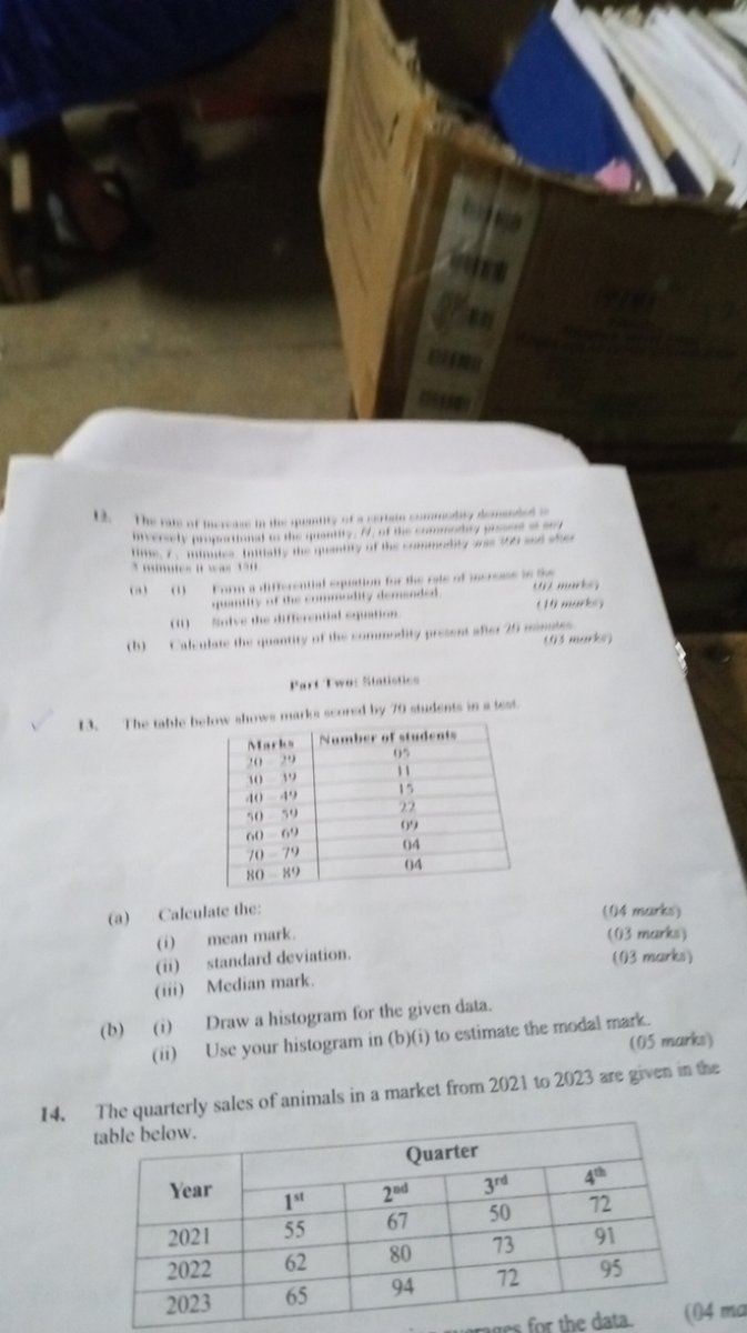 The table below shows marks scored by 70 students in a test. | Marks