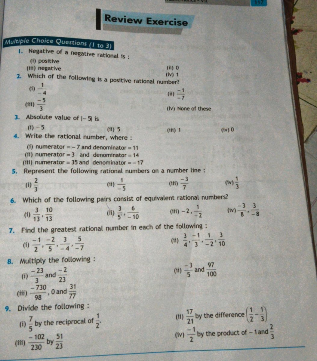 Review Exercise Multiple Choice Questions (1 to 3) Negative of a negati..
