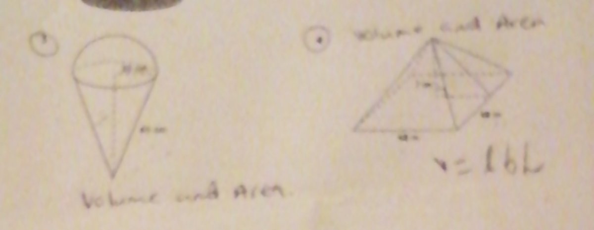 The image contains two geometry problems related to volume and area. Pr..