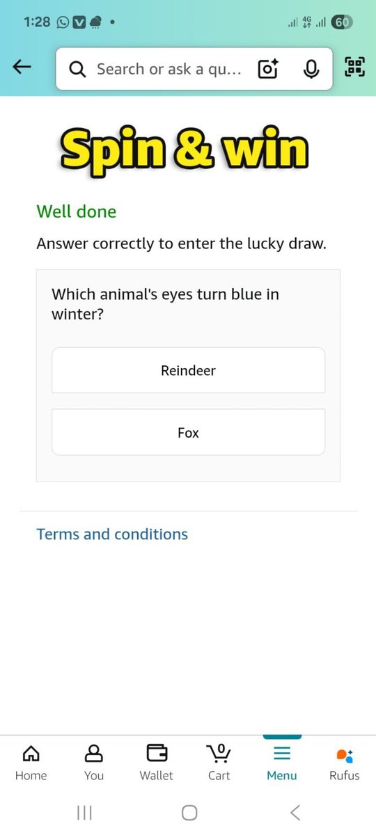 Which animal's eyes turn blue in winter? A) Reindeer B) Fox | Filo