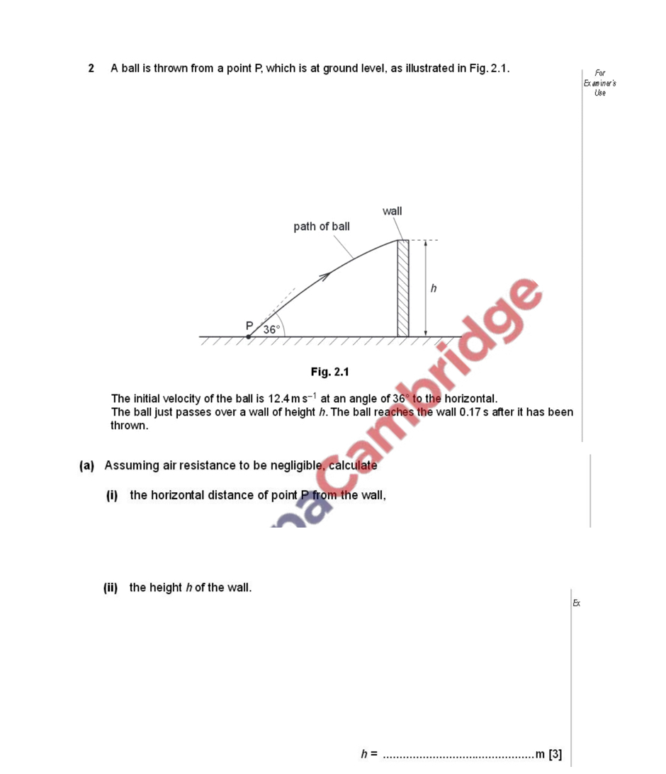 A ball is thrown from a point P, which is at ground level, as illustrated..