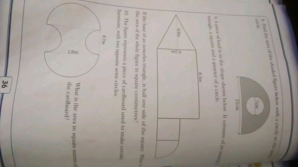 Find the area of the shaded figure below with a circle in the circle. (D..