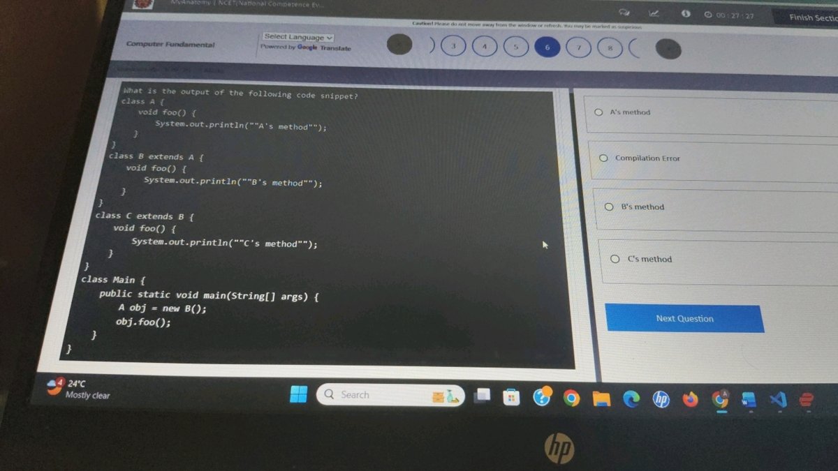 What is the output of the following code snippet? java class A { voi..