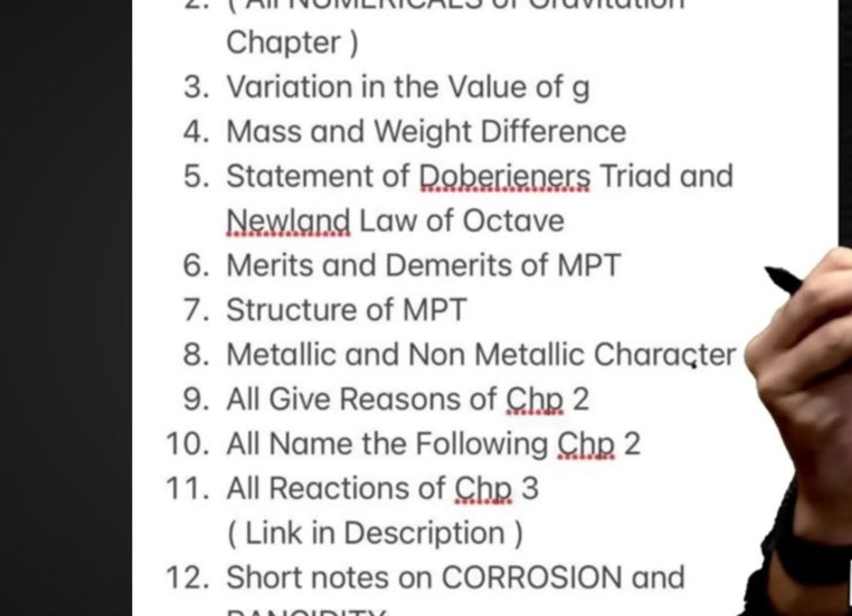 Here is a list of topics: Variation in the Value of g Mass and Weight Di..