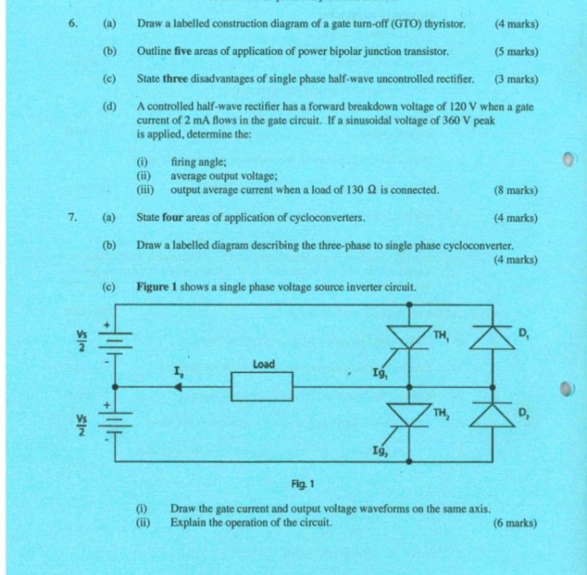 (a) Draw a labelled construction diagram of a gate turn-off (GTO) thyrist..