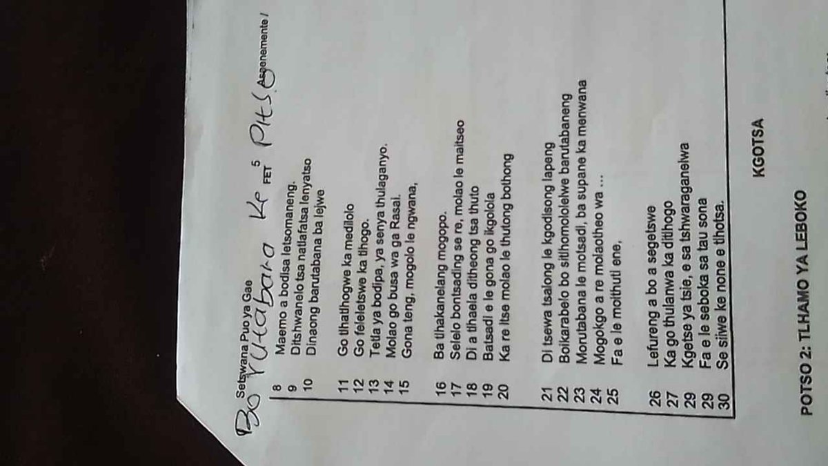 I am providing an OCR of a Setswana poem. Please analyze the poem for the..