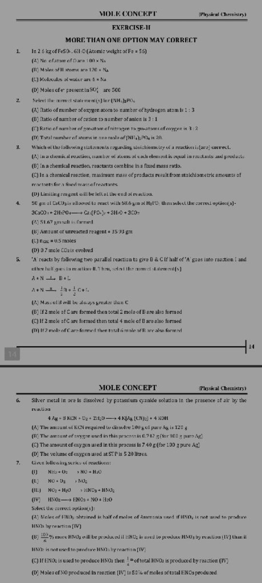 MOLE CONCEPT EXERCISE-II MORE THAN ONE OPTION MAY BE CORRECT In 2.6 kg o..