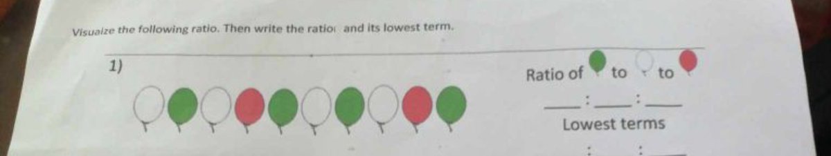 Visualize the following ratio. Then write the ratio and its lowest term.