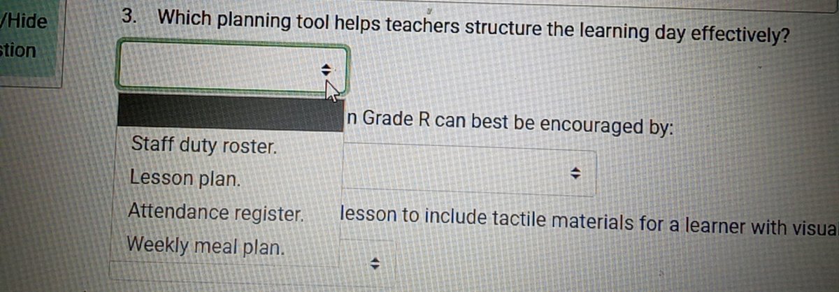 Which planning tool helps teachers structure the learning day effectively..