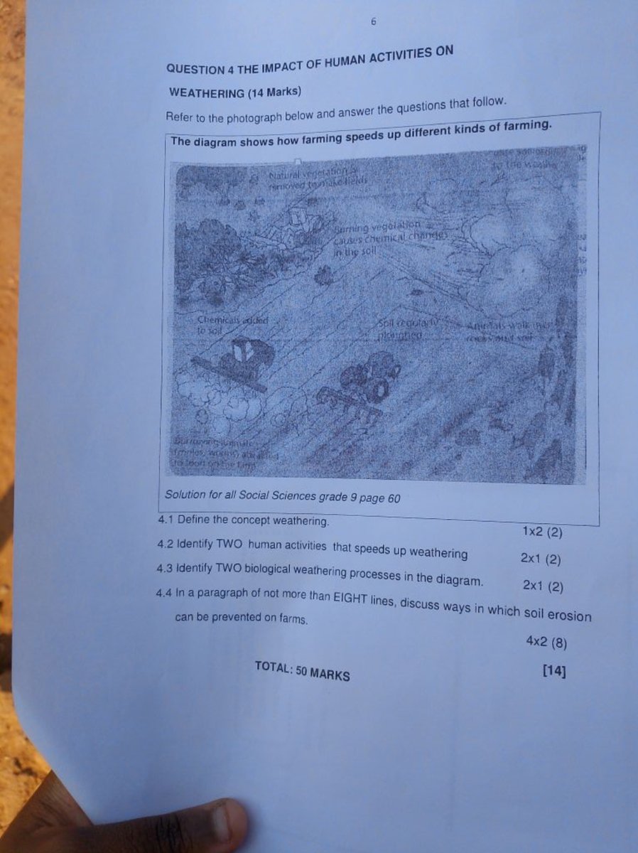 QUESTION 4 THE IMPACT OF HUMAN ACTIVITIES ON WEATHERING (14 Marks) Refer..