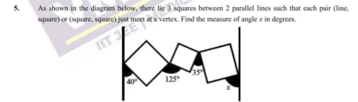 As shown in the diagram below, there lie 3 squares between 2 parallel lin..