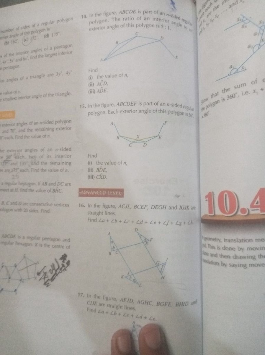 In the figure, ABCDE is part of an n-sided regular polygon. The ratio of