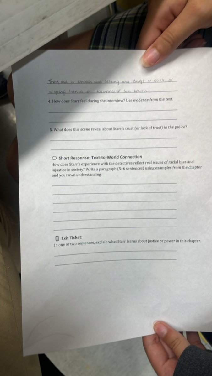 How does Starr feel during the interview? Use evidence from the text. Wh..