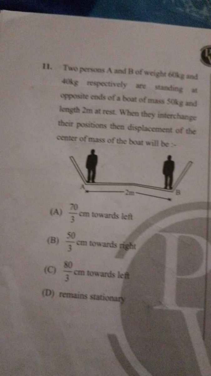 Two persons A and B of weight 60kg and 40kg respectively are standing at