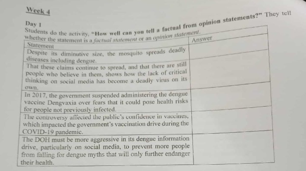 Week 4 Day 1 Students do the activity, "How well can you tell a factual f..
