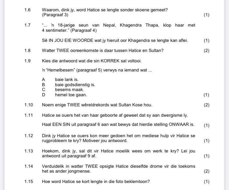 1.6 Waarom, dink jy, word Hatice se lengte sonder skoene gemeet? (Paragra..