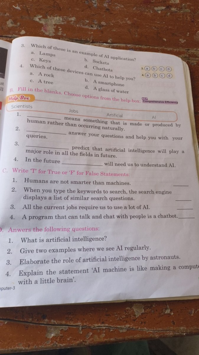 Which of these is an example of AI application? a. Lamps b. Sockets c. Ke..
