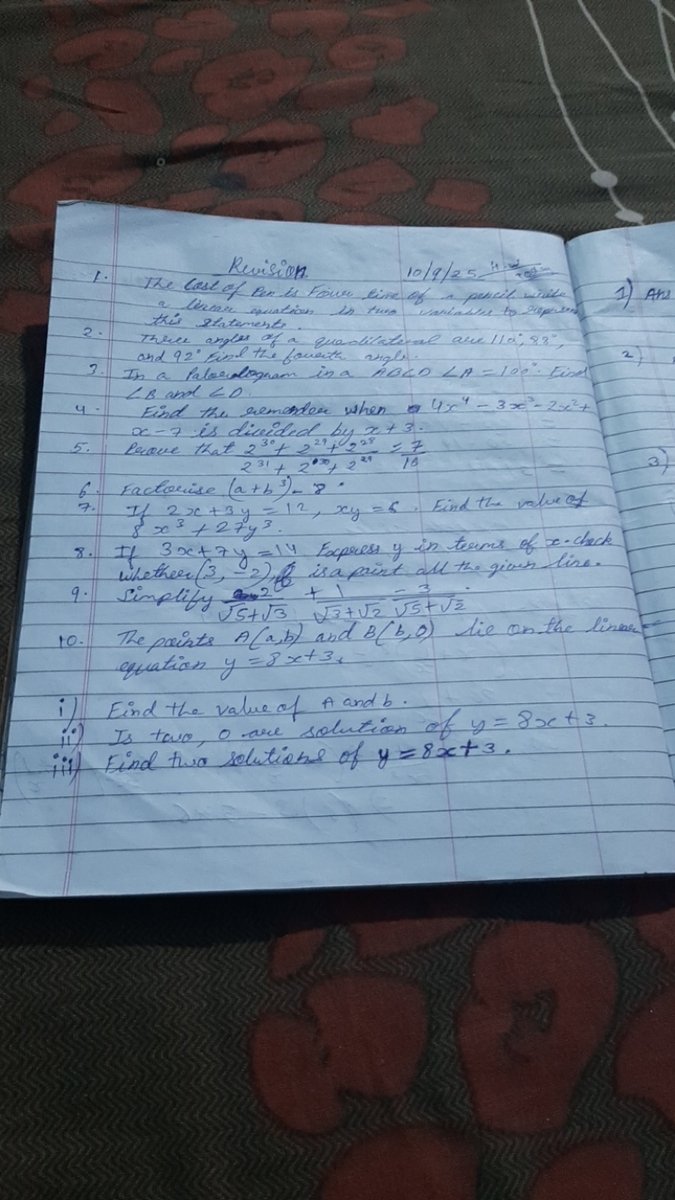 Here are 10 math problems: The cost of a pen is four times the cost of a..